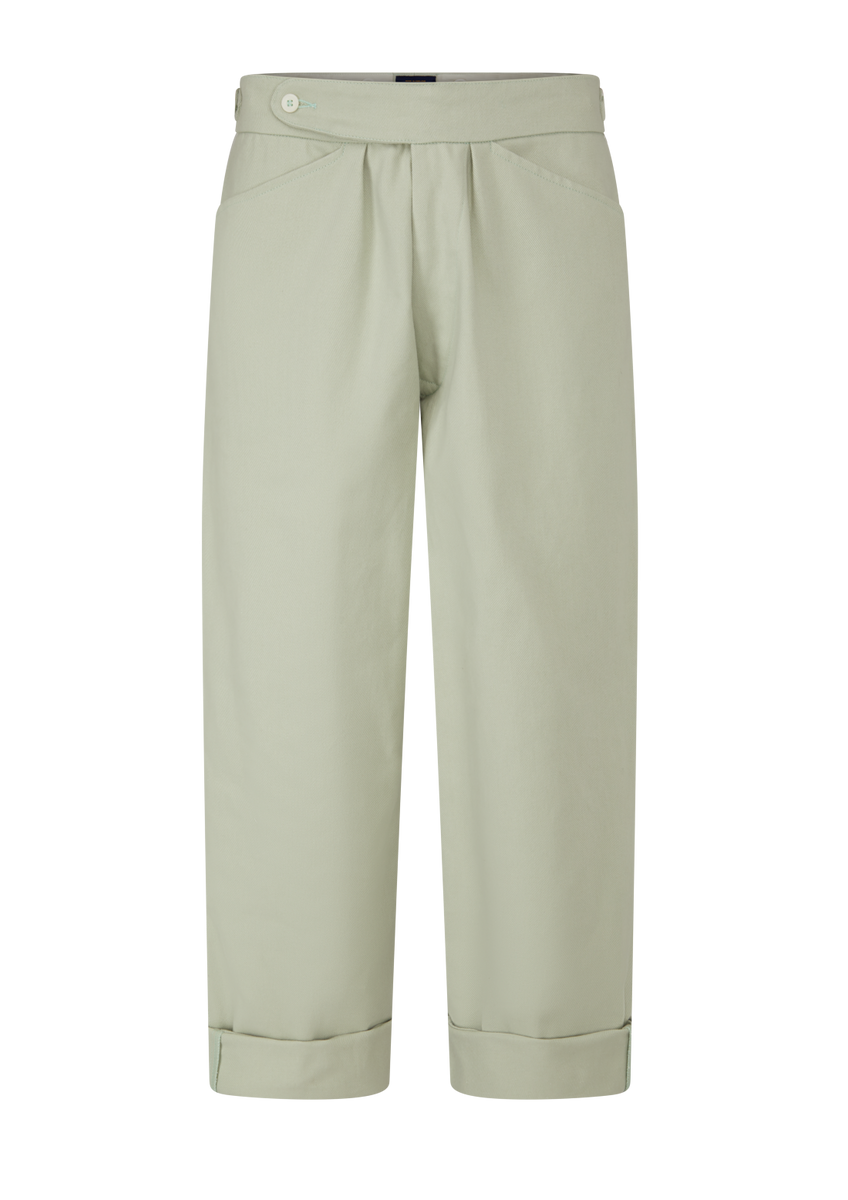 1940s Salerno Trouser - Lichen Green Bull Denim – Oldfield Outfitters